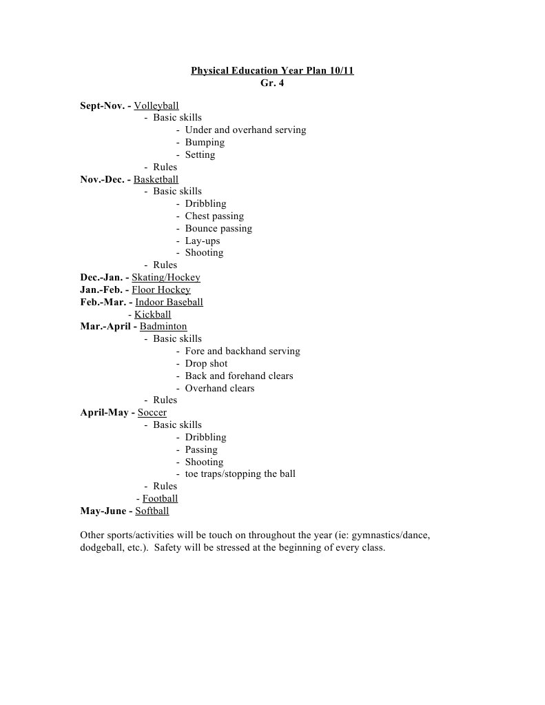 Grade 4 PE Year Plan: Sports & Skills | PDF | Sports & Recreation