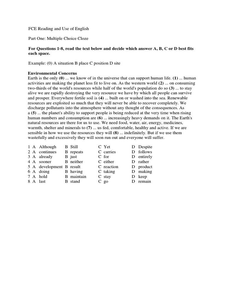 FCE Reading and Use of English Practice | PDF | Earth | Foods