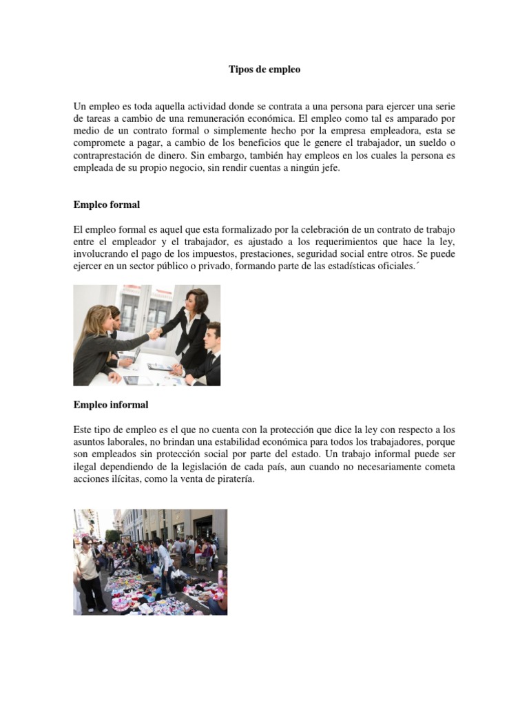 Tipos de Empleo y Ejemplos Formales | PDF | Derecho laboral | Empleo