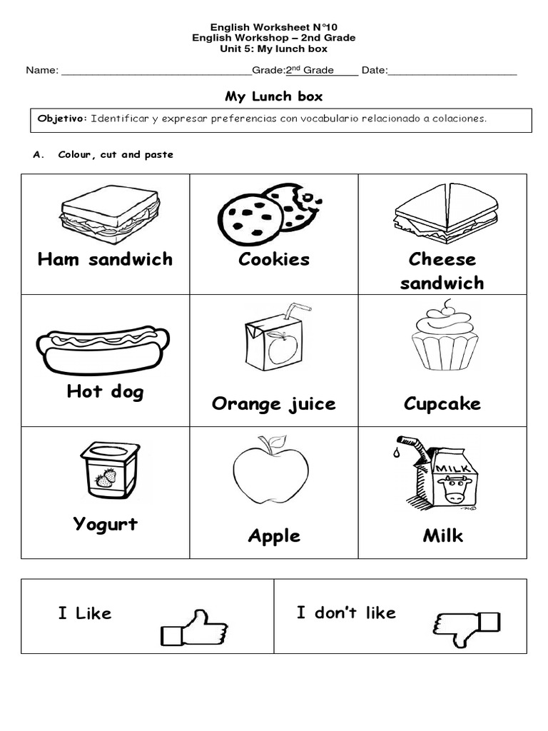 Worksheet 10 Food 2nd Grade Version B | PDF