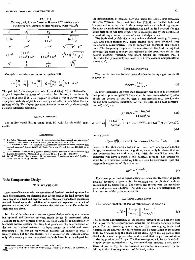 Wakeland1976 Bode Compensator Design | PDF | Control Theory | Applied ...