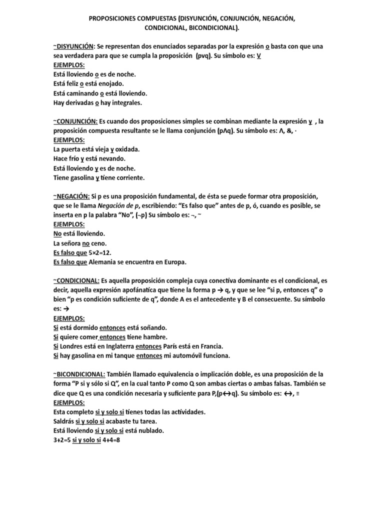 Proposiciones Compuestas | PDF | Si y solo si | Proposición