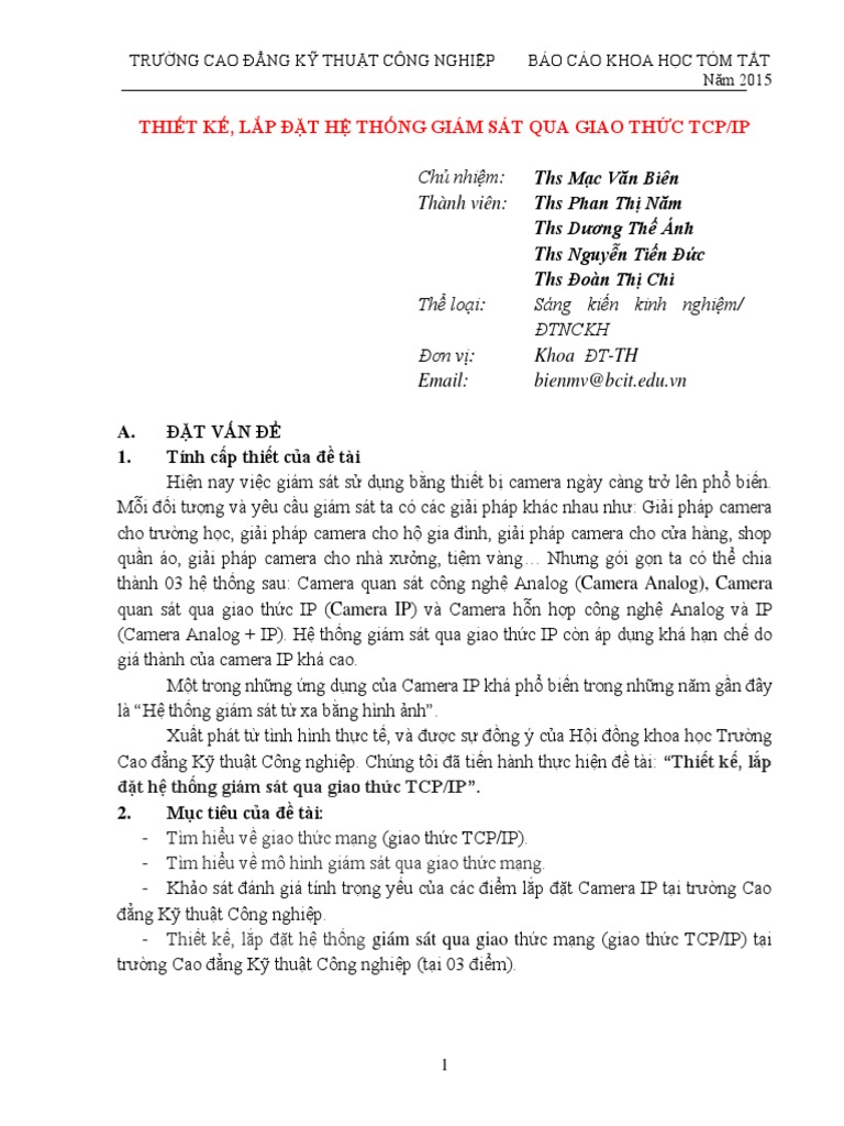 4 - Thiết Kế, Lắp Đặt Hệ Thống Giám Sát Qua Giao Thức Tcp - ip- Mạc Văn Biên | PDF