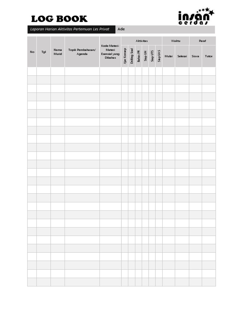 Log Book: Laporan Harian Aktivitas Pertemuan Les Privat | PDF