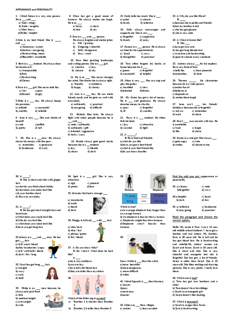 Multiple Choice For Appearance and Personality Tests - 93792 | PDF
