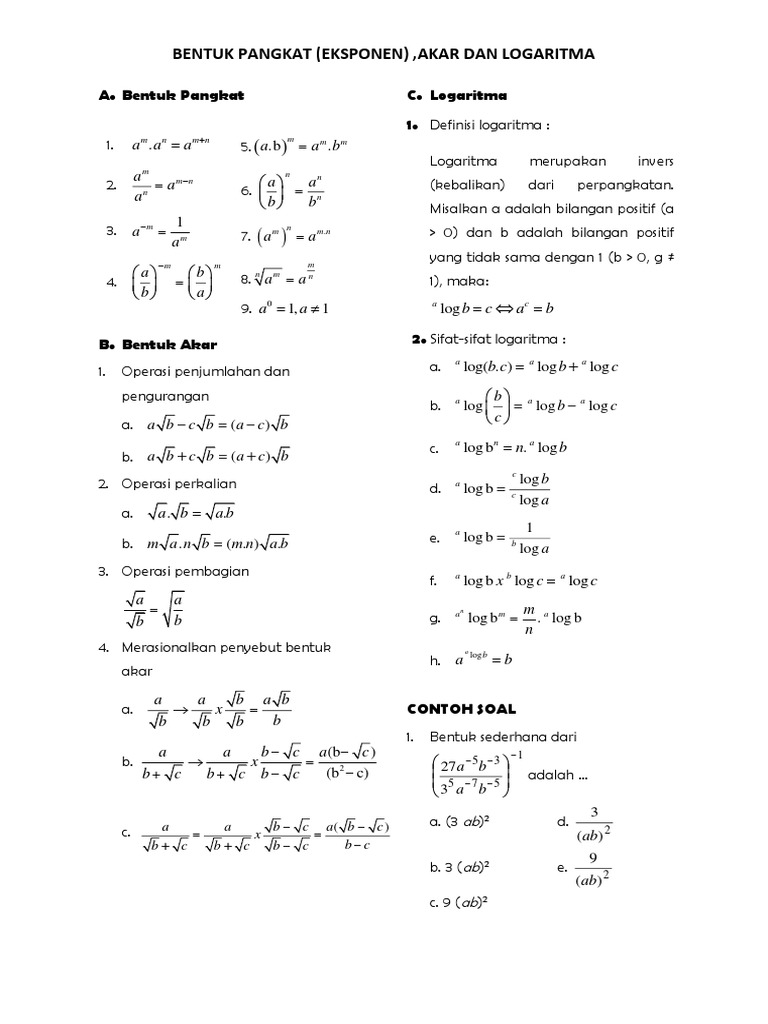 Bentuk Pangkat, Akar Dan Logaritma | PDF
