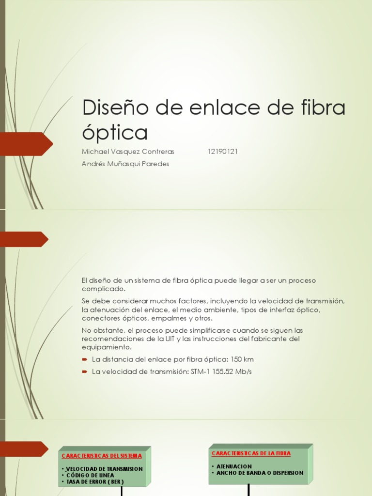 Diseño de Enlace de Fibra Óptica | Descargar gratis PDF | Fibra óptica | Telecomunicaciones