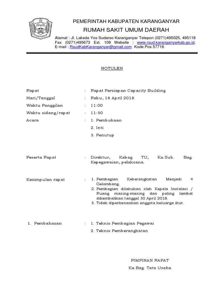 Format Notulen Rapat Capacity Building | PDF