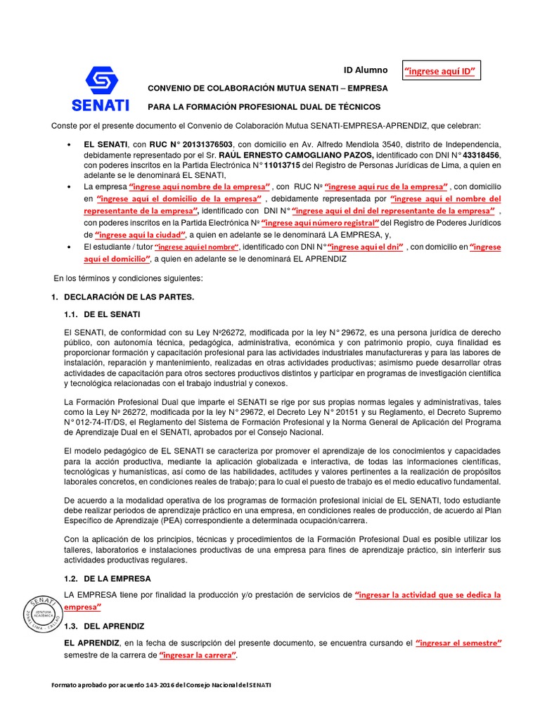Convenio de Colaboración Mútua SENATI - EMPRESA | PDF | Arbitraje | Aprendizaje