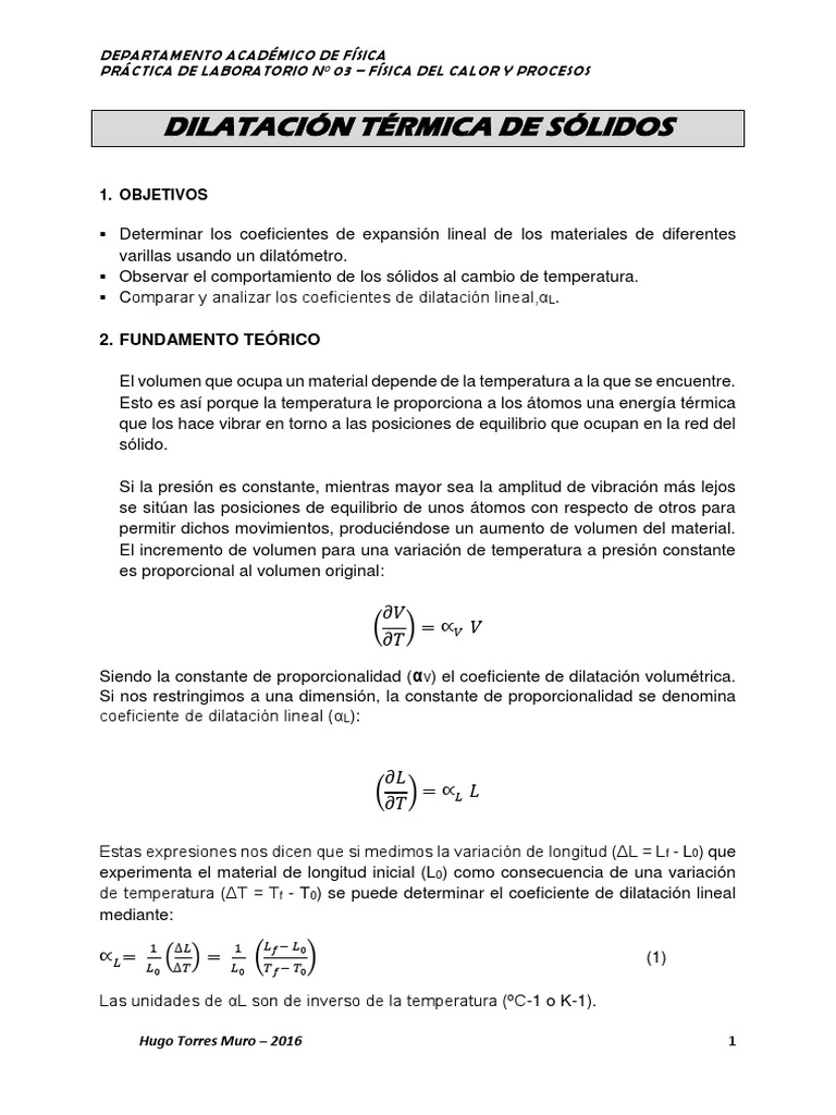Dilatación Térmica de Sólidos | PDF | Expansión térmica | Física