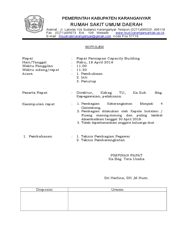 Format Notulen Rapat Capacity Building | PDF