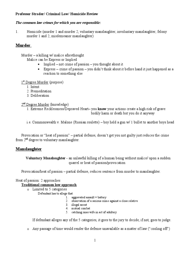 Homicide Outline Ma | PDF | Manslaughter | Murder