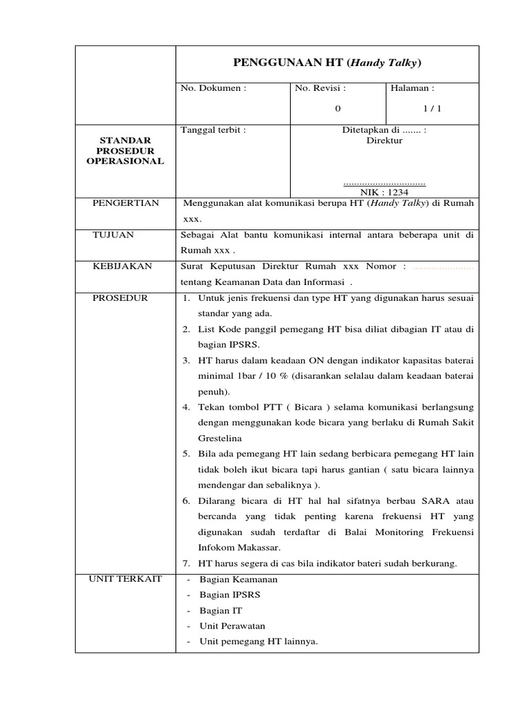 Contoh Format Spo Pemakaian HT | PDF