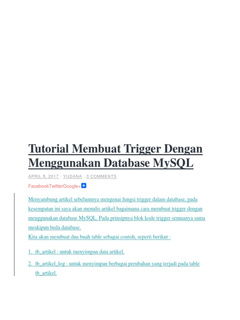Membuat Trigger Untuk Mencatat Perubahan Data Pada Database MySQL | PDF