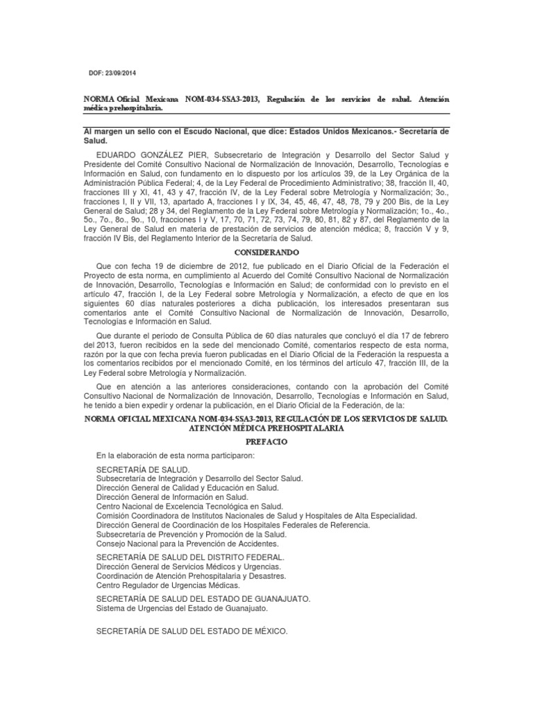 NORMA Oficial Mexicana NOM 034 SSA3 2013 PDF | PDF | Ambulancia | Hospital
