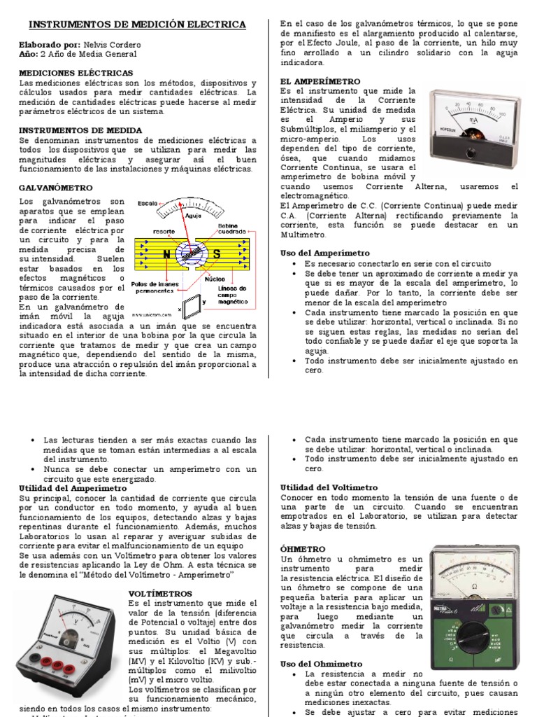 Instrumentos de Medición Electrica | PDF | Corriente eléctrica | voltaje