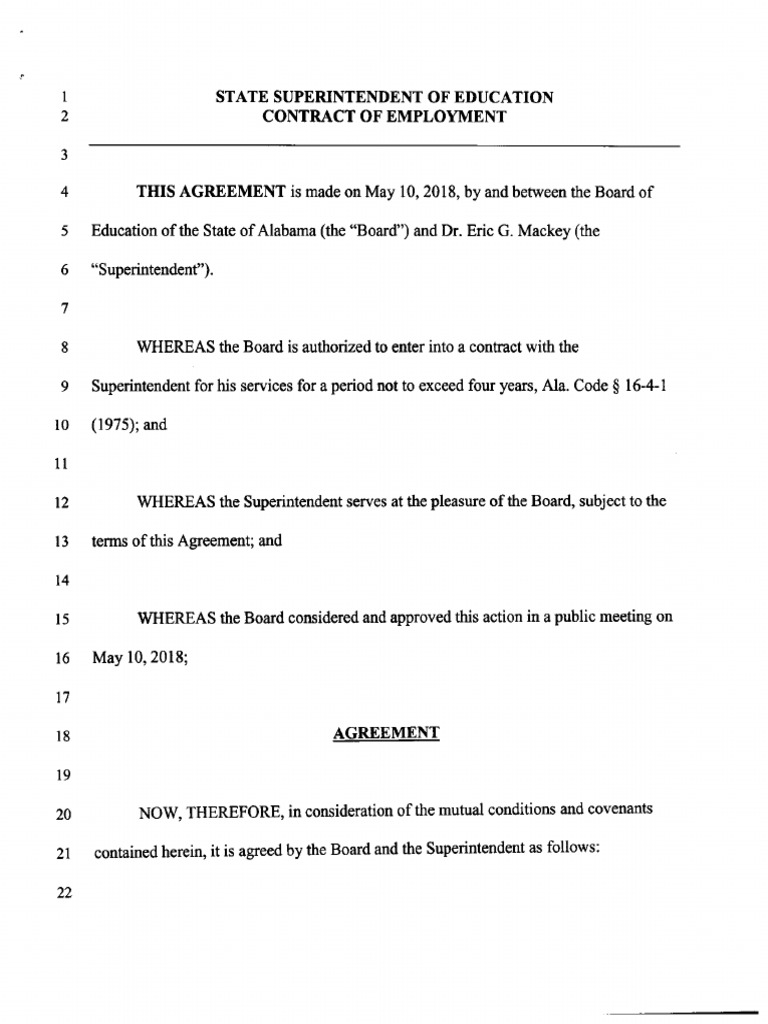 Alabama K-12 Superintendent Eric Mackey's Contract, Effective May 14 ...