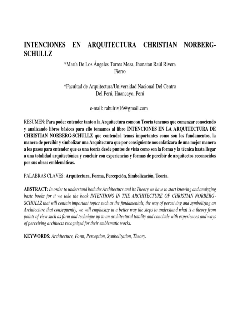 Intenciones en Arquitectura Christian Norberg | PDF | Percepción | Espacio