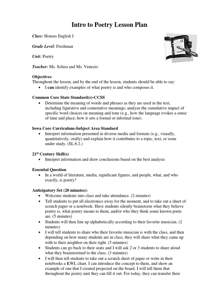 Intro To Poetry Lesson Plan | PDF | Poetry | Students