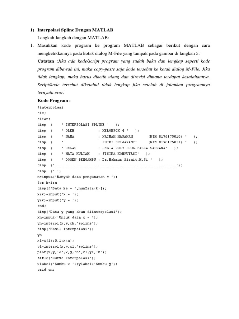 Interpolasi Spline MATLAB Panduan | PDF | Komputer