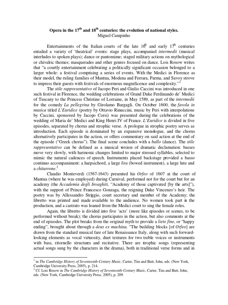 Opera in The 17th and 18th Centuries, The Evolution of National Styles ...