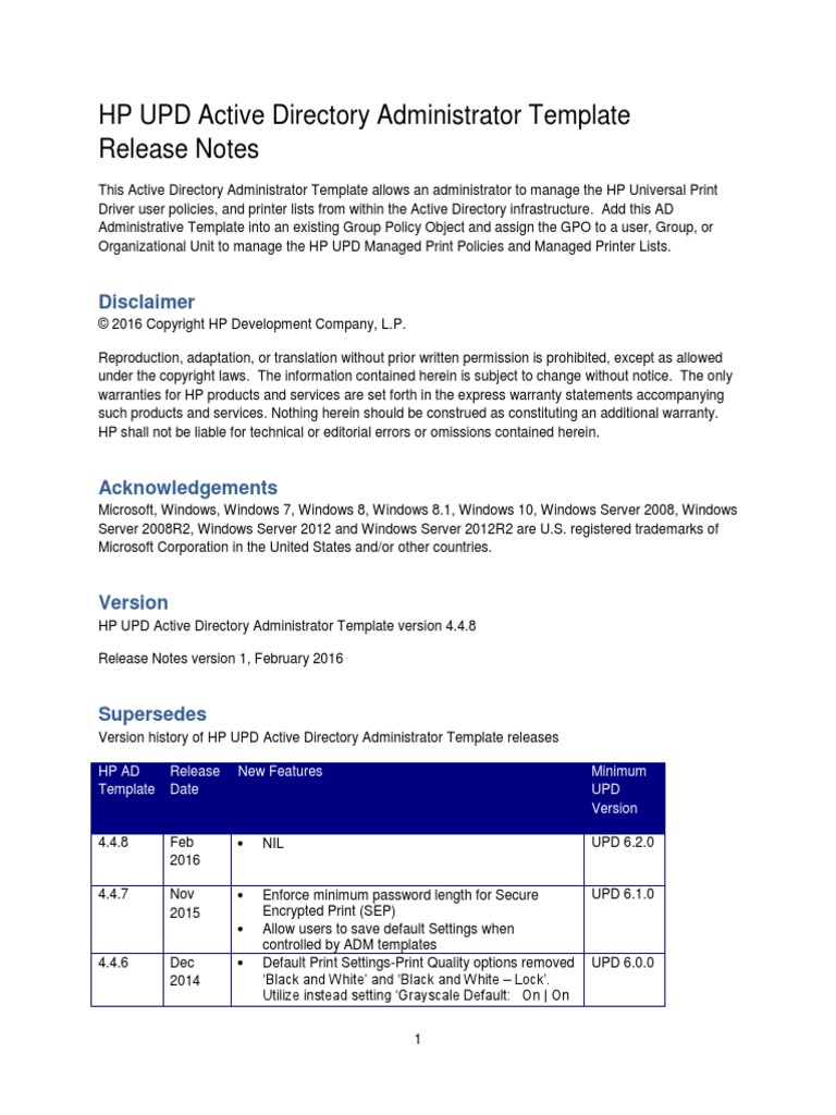 HP UPD Active Directory Administrator Template Release Notes | PDF ...