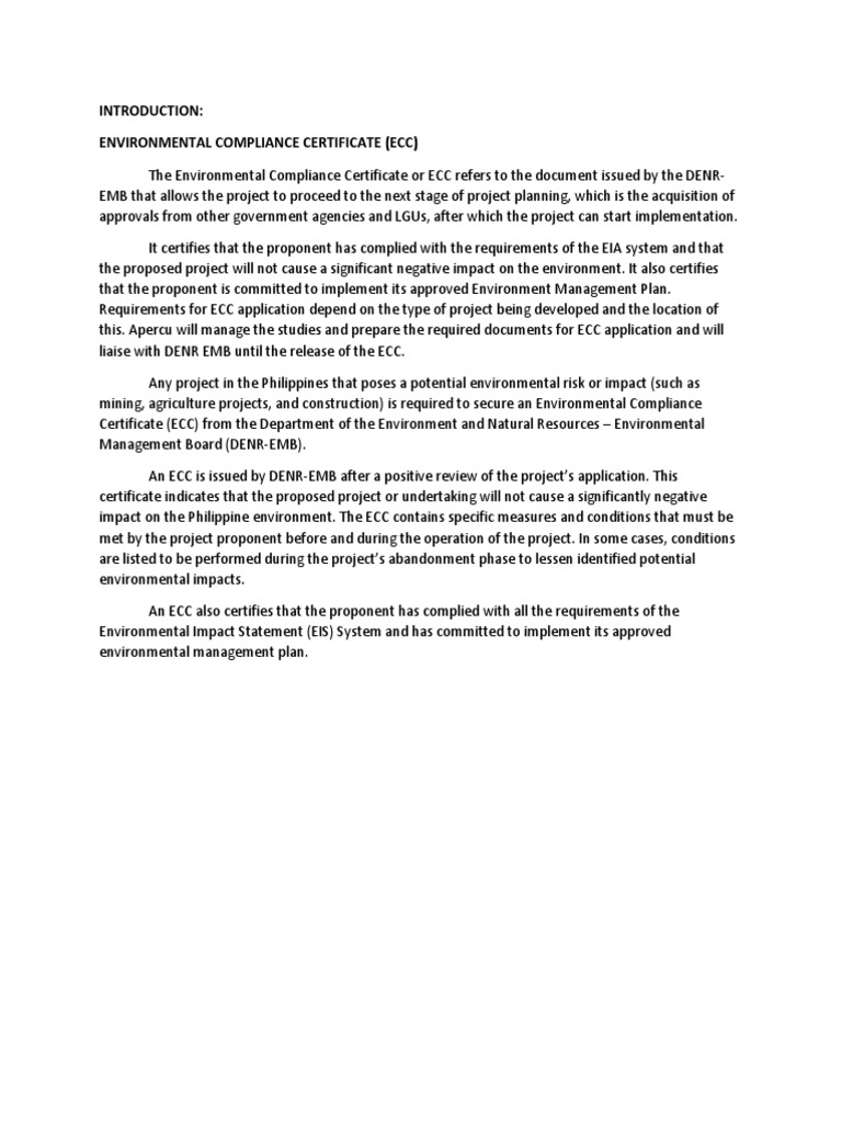 Environmental Compliance Certificate (Ecc) | PDF