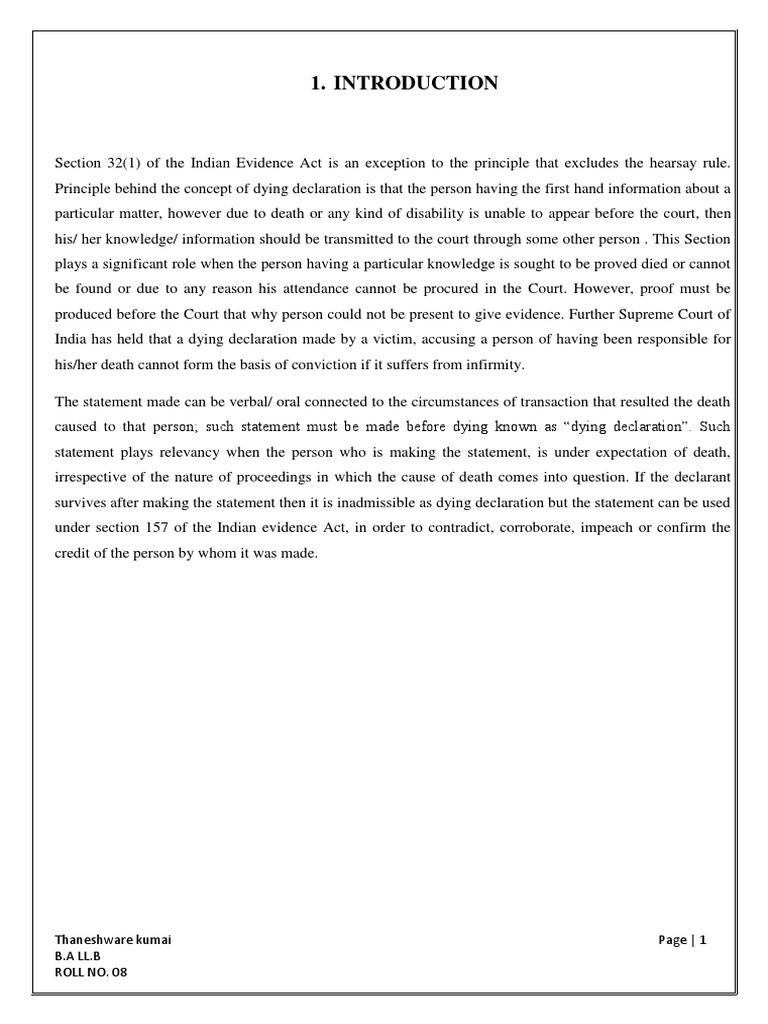 Dying Declaration | PDF | Hearsay | Evidence
