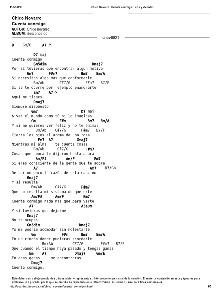Chico Novarro, Cuenta Conmigo - Letra y Acordes | PDF | Ocio