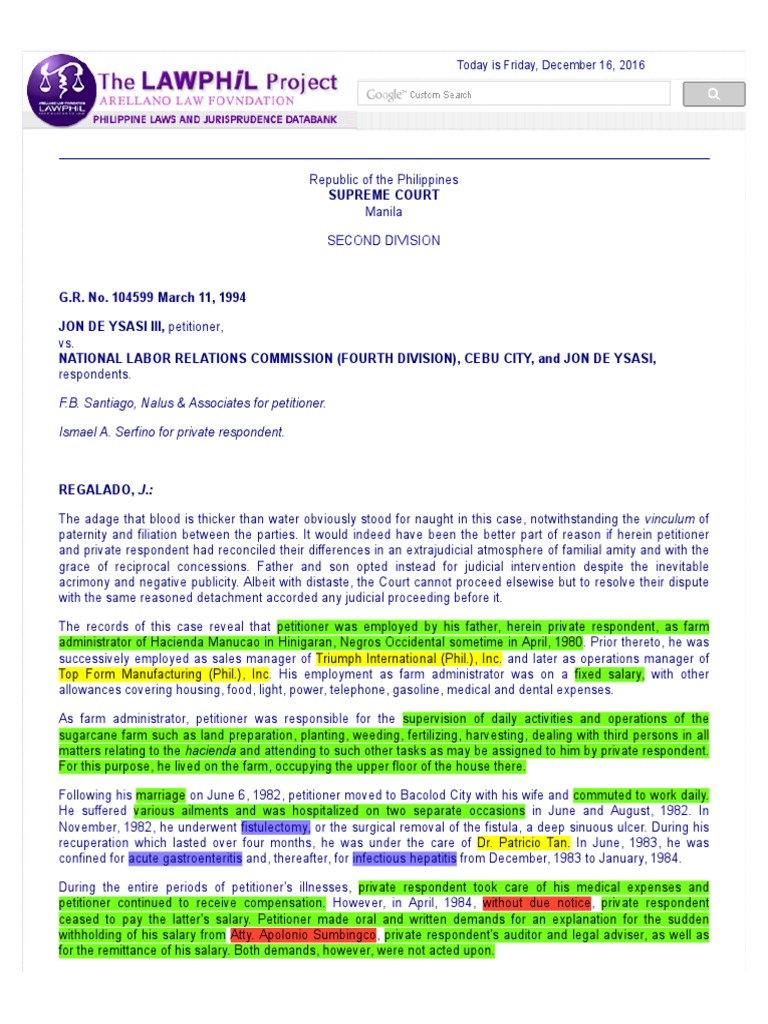 De Ysasi v. NLRC G.R. No. 104599 | PDF | Damages | Employment