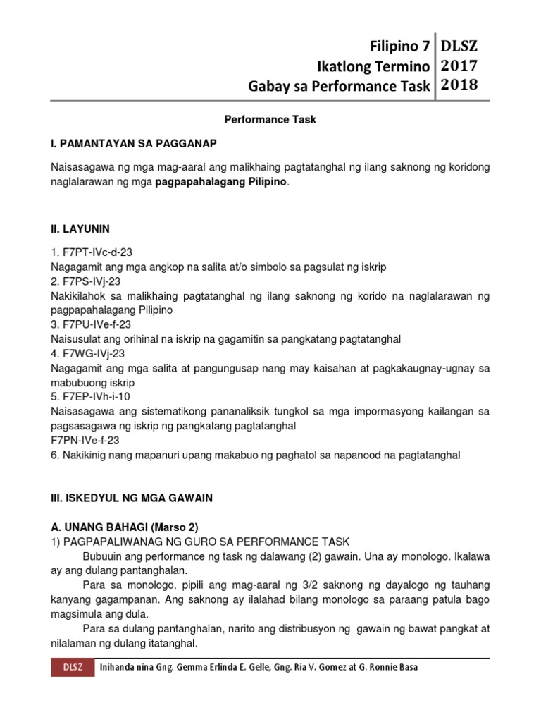 Performance Task Final 2017-2018 - Tem 3 | PDF