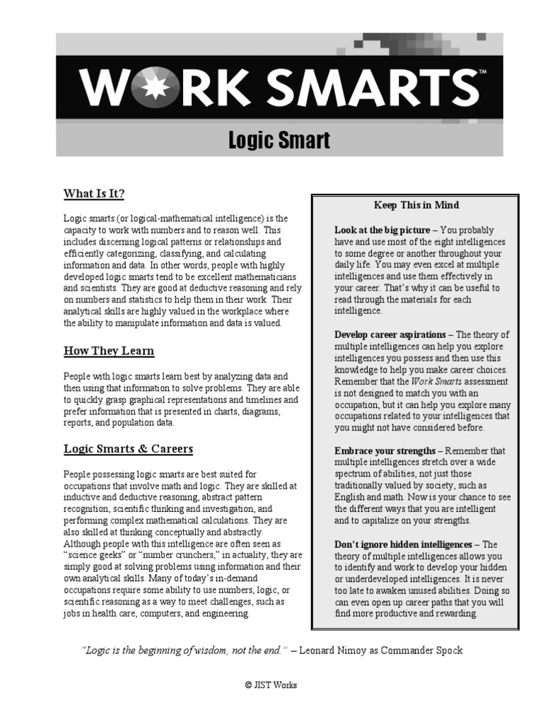 Work Smarts Logic Smart Guide | PDF | Teaching Mathematics | Logic