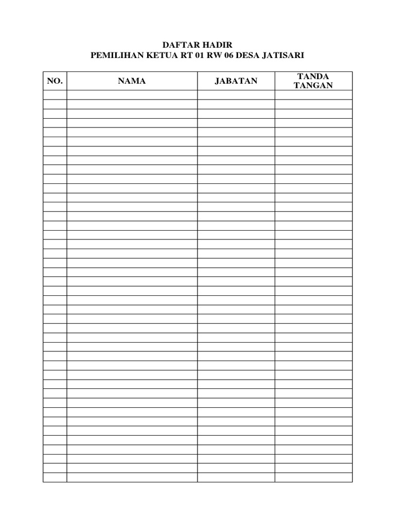 DAFTAR HADIR Pemilihan RT | PDF