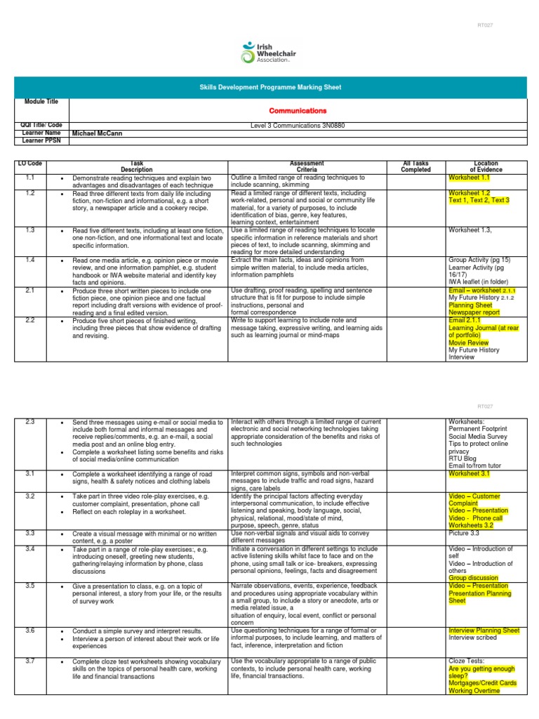 rt027 Communications Marking Sheet Michael | PDF | Mass Media | Social ...