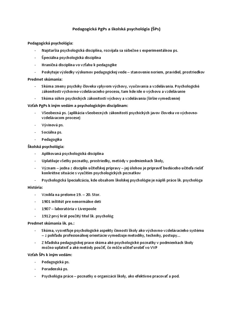 Pedagogicka A Skolska Psychologia-Prednasky | PDF