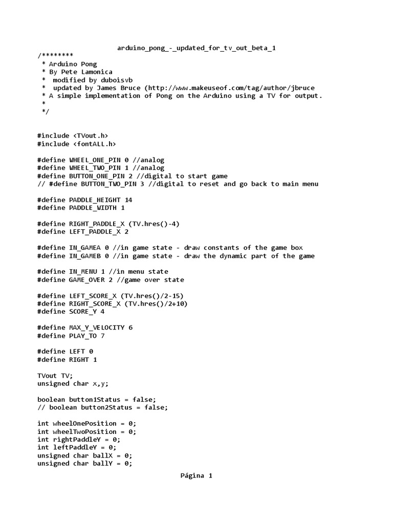 Codigo Fuente Pong en Arduino | PDF | Programación de computadoras | Arquitectura de Computadores