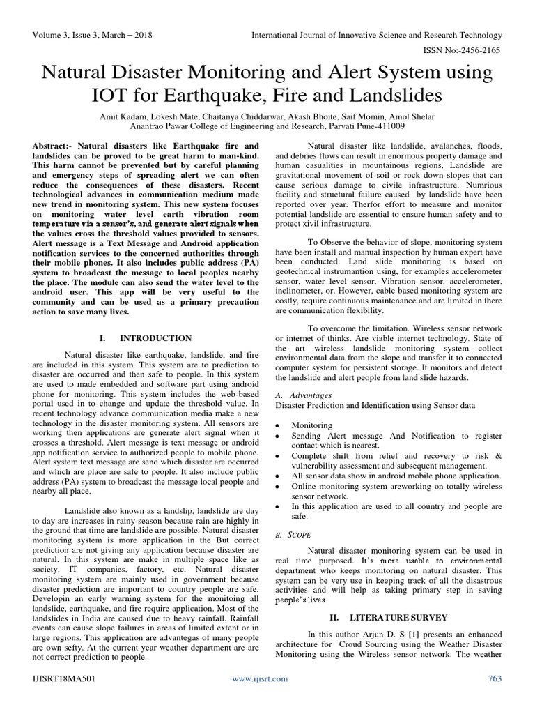 Natural Disaster Monitoring and Alert System Using IOT for Earthquake ...