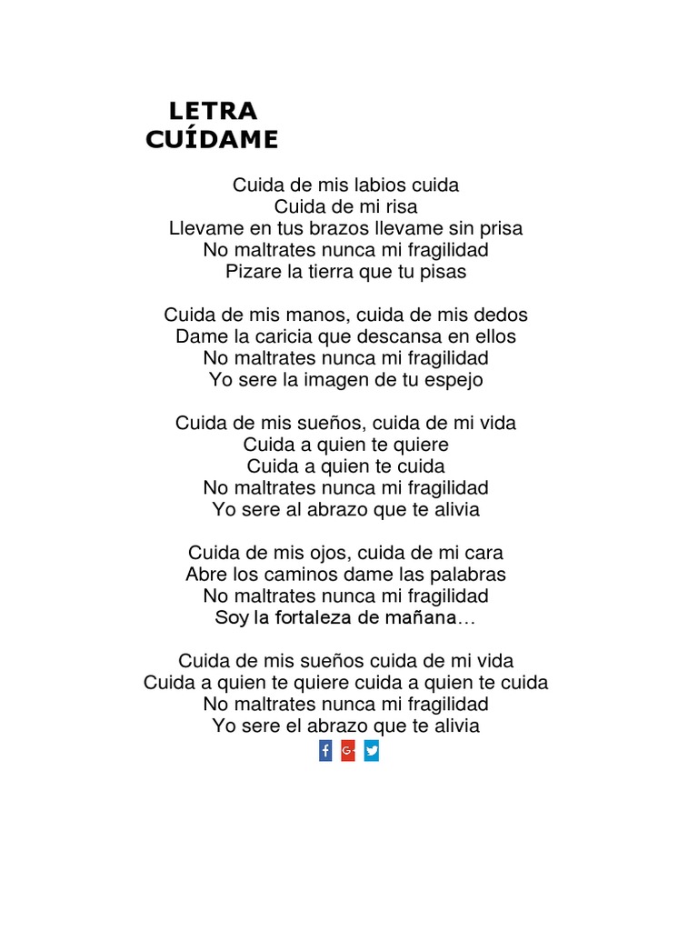 LETRA CUÍDAME Pedro Guerra | PDF