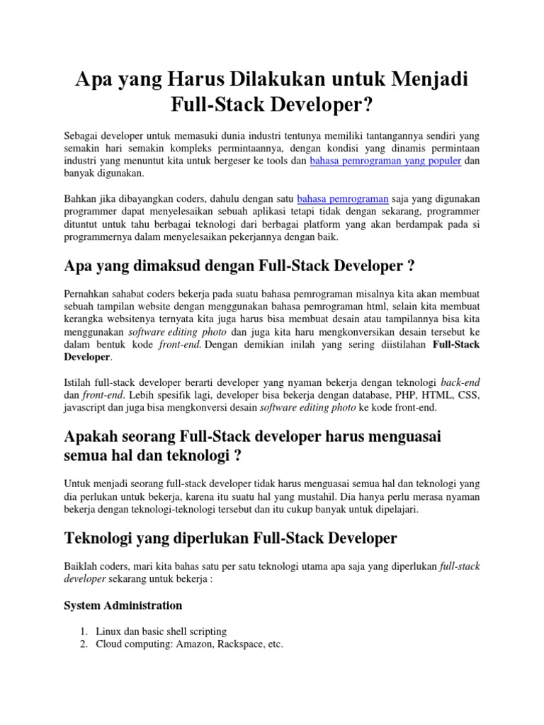 Apa Yang Harus Dilakukan Untuk Menjadi Full-Stack Developer? | PDF