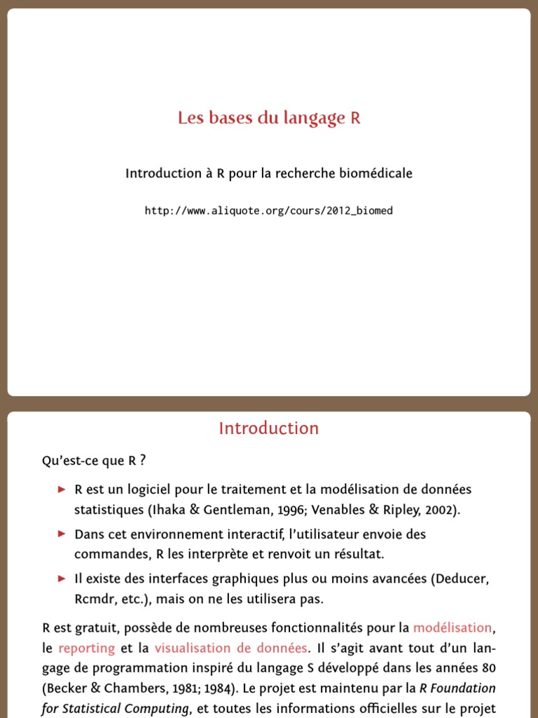 Les Bases Du Langage R | PDF | R (Programming Language) | C ...