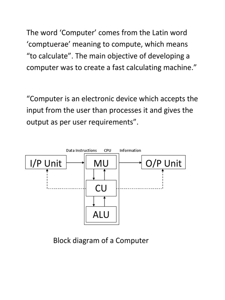 I/P Unit O/P Unit MU CU ALU: Data Instructions CPU Information | PDF