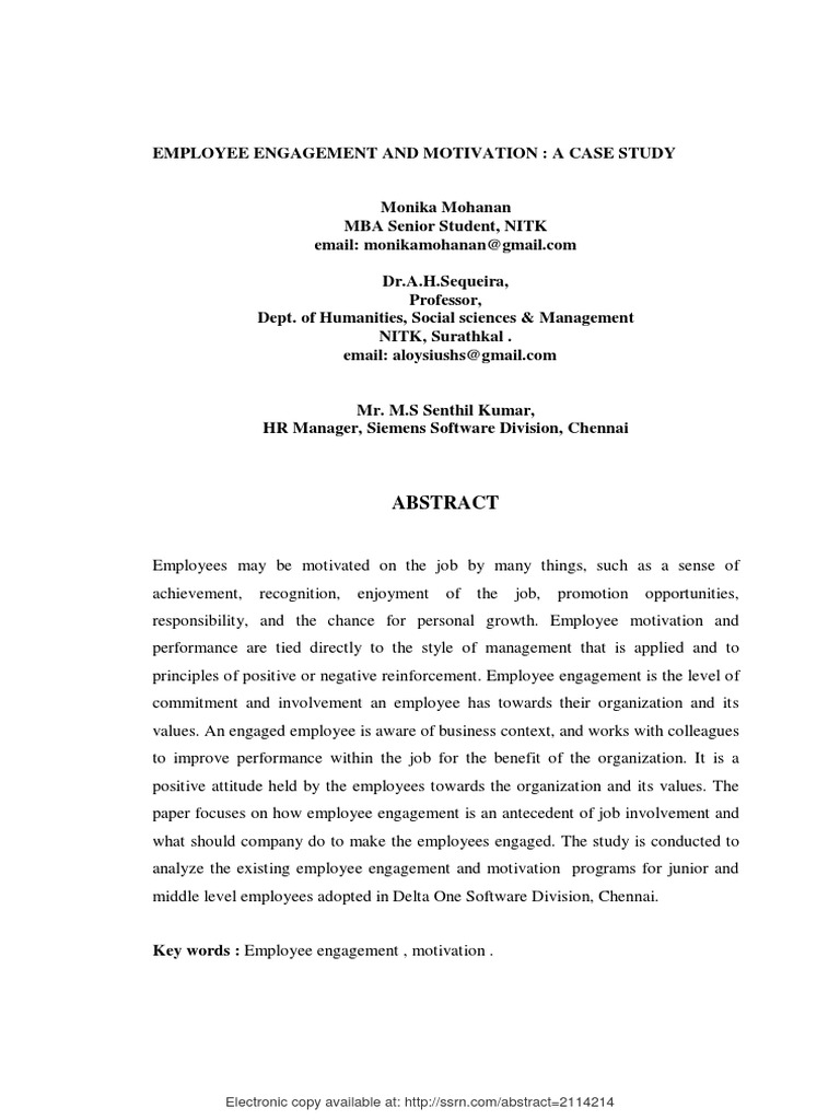 Employee Engagement Case Study in Chennai | PDF | Statistical ...