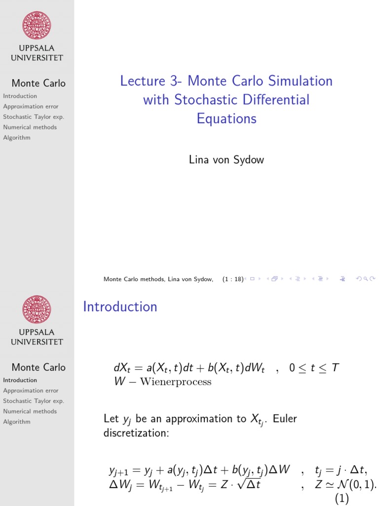 Lecture 3-Monte Carlo Simulation With Stochastic Differential Equations | PDF | Stochastic ...