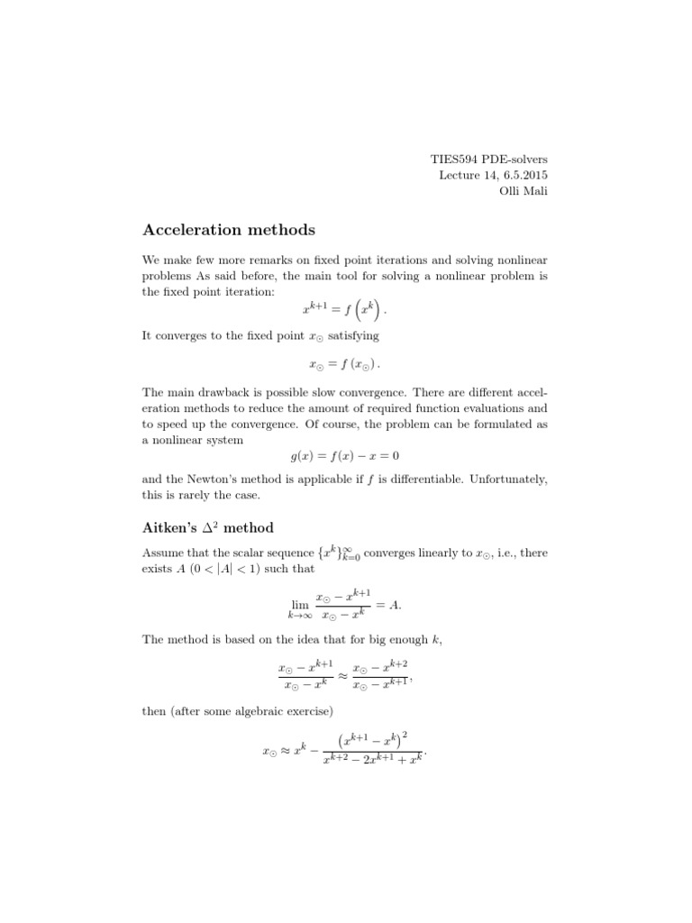 Acceleration Methods: Aitken's Method | PDF | Stability Theory ...