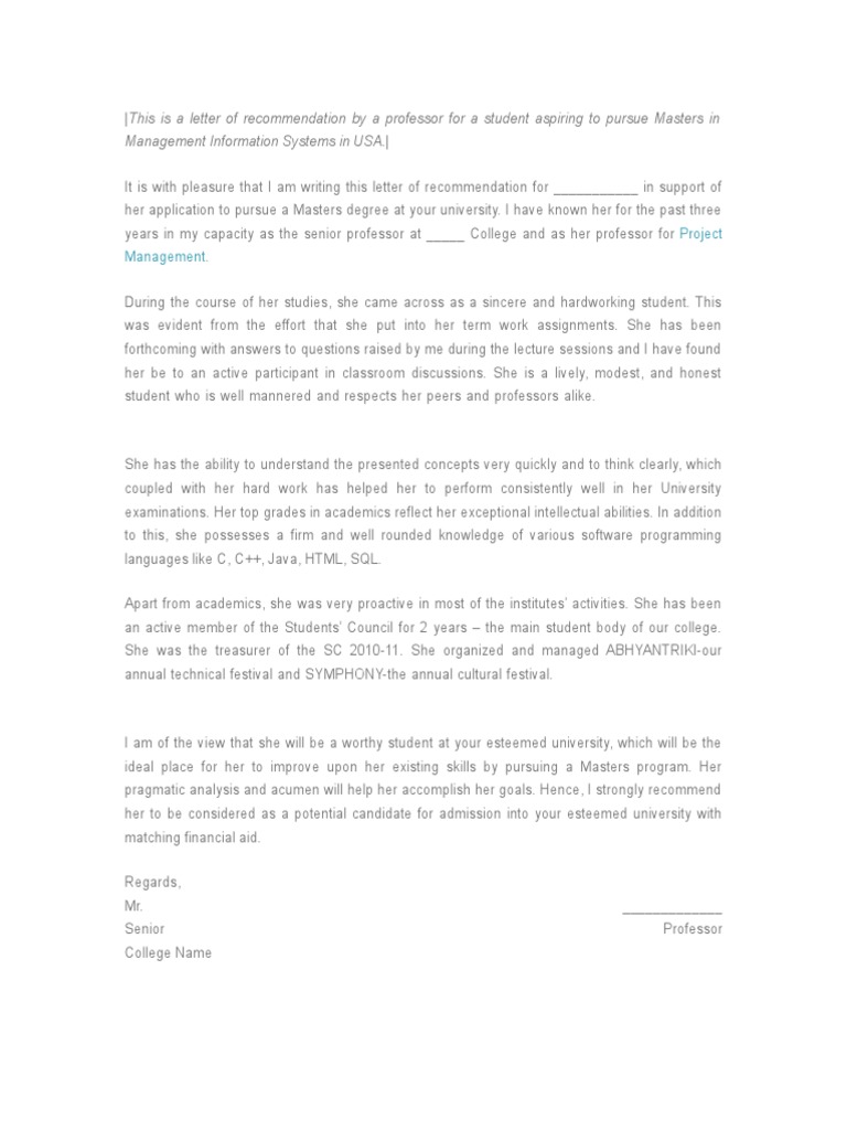 Sample Lor For Ms in Mis | PDF