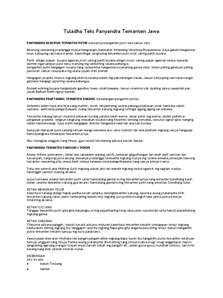 Tuladha Teks Panyandra Temanten Jawa | PDF
