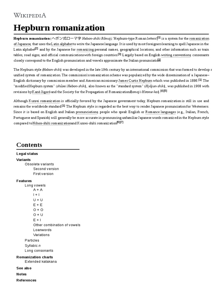 Hepburn Romanization | PDF | Japanese Writing System | Linguistics