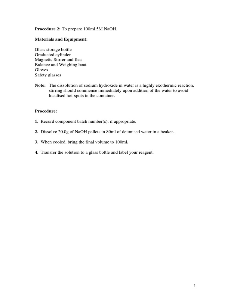 5M NaOH Preparation | PDF