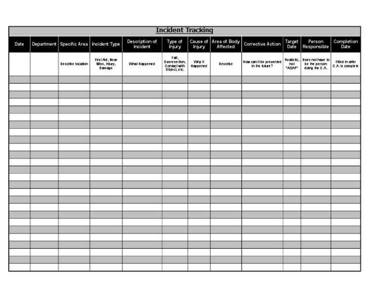 Incident Tracking Spreadsheet | PDF