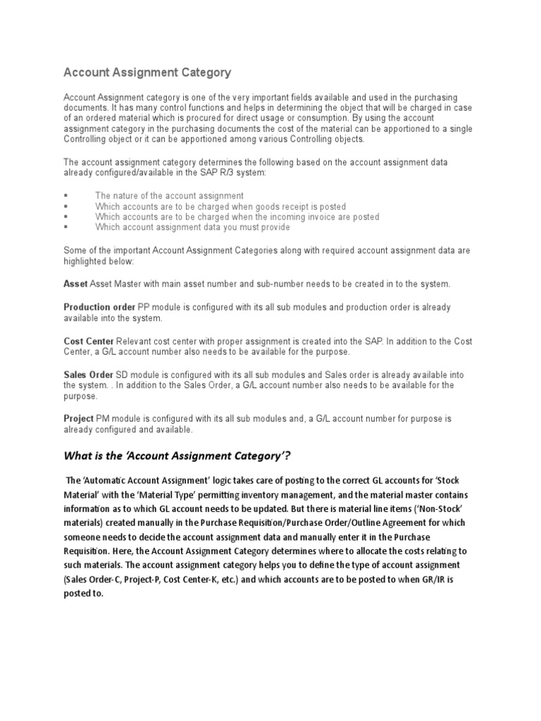 Account Assignment Category | PDF | Business | Business Economics